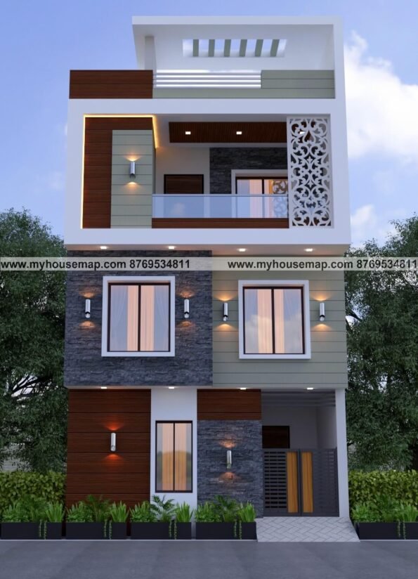 house elevation design triple floor