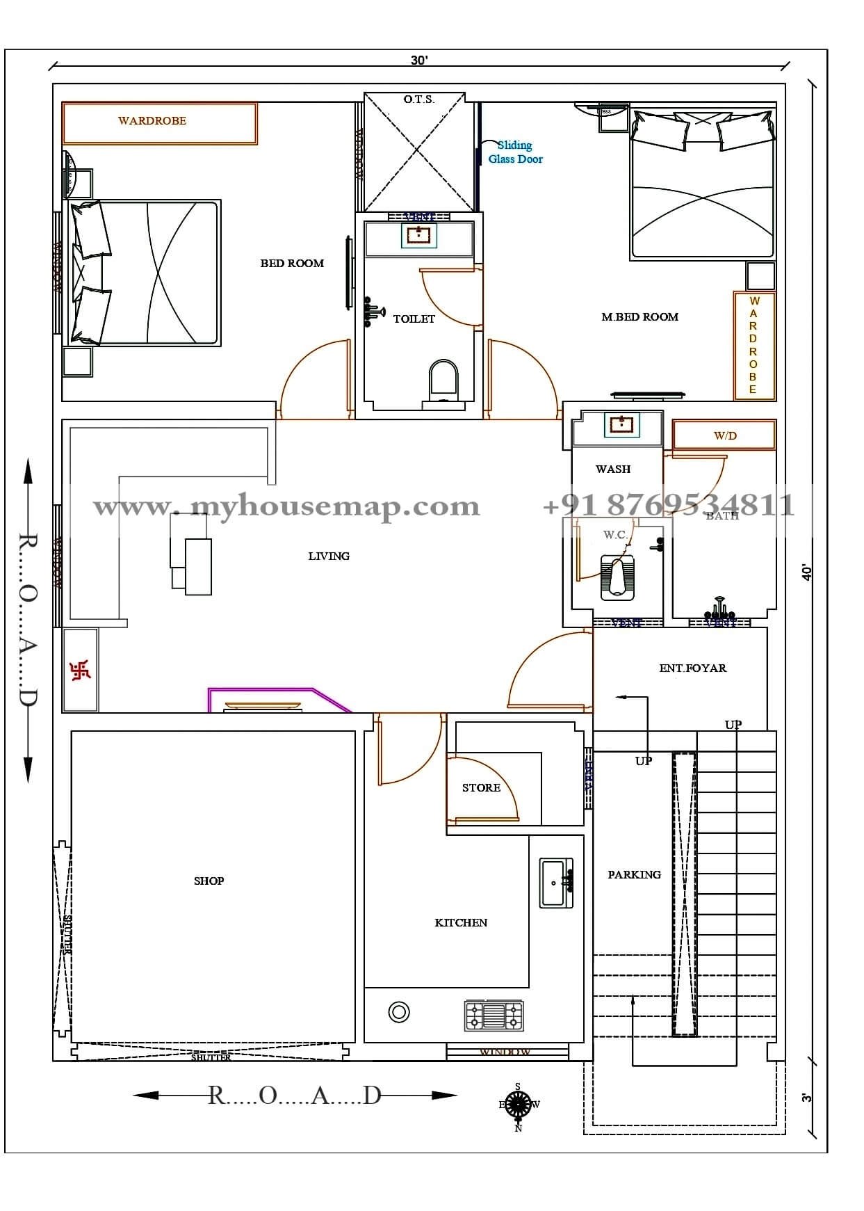 30×40 ft home map