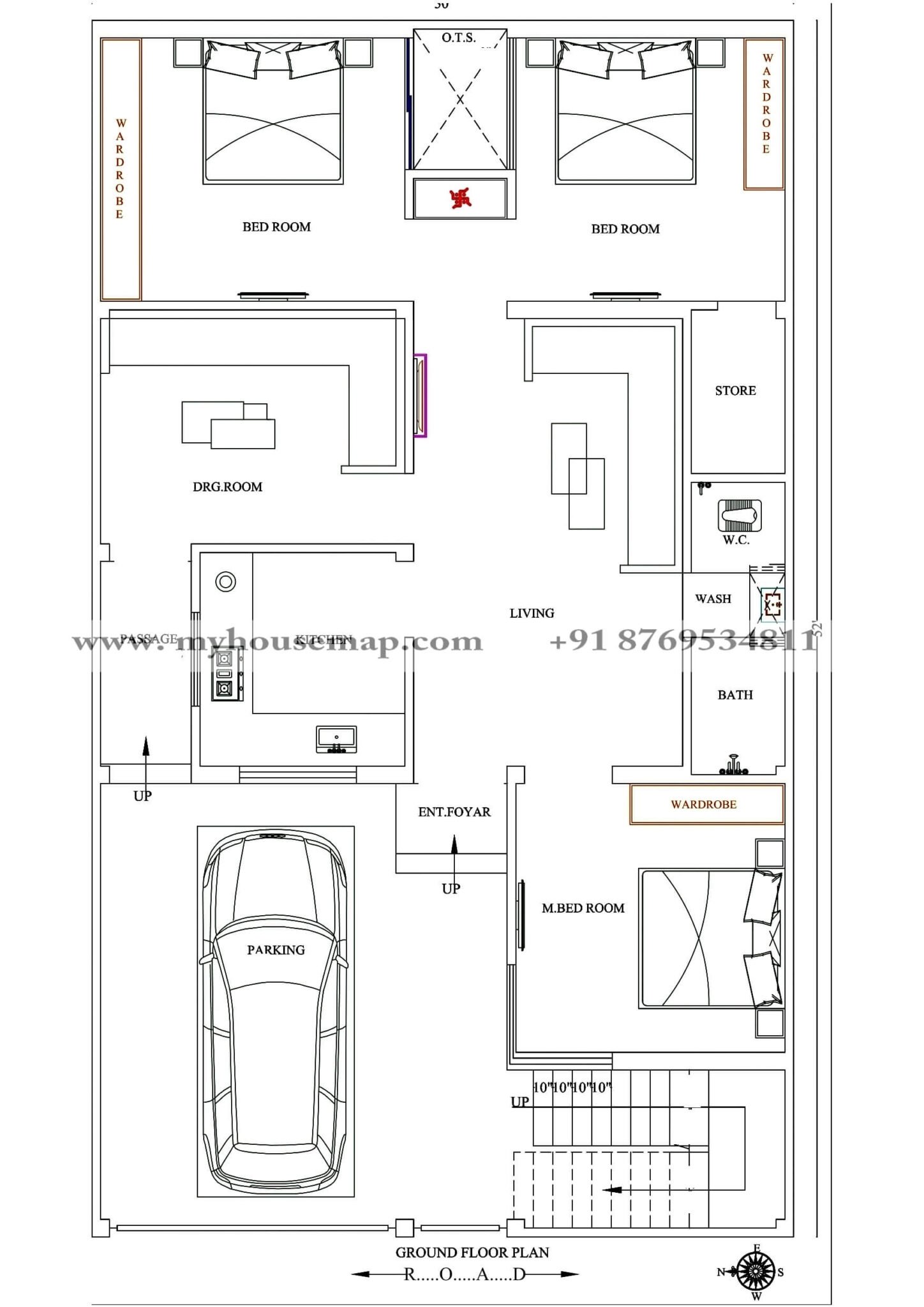 30×52 ft house plan