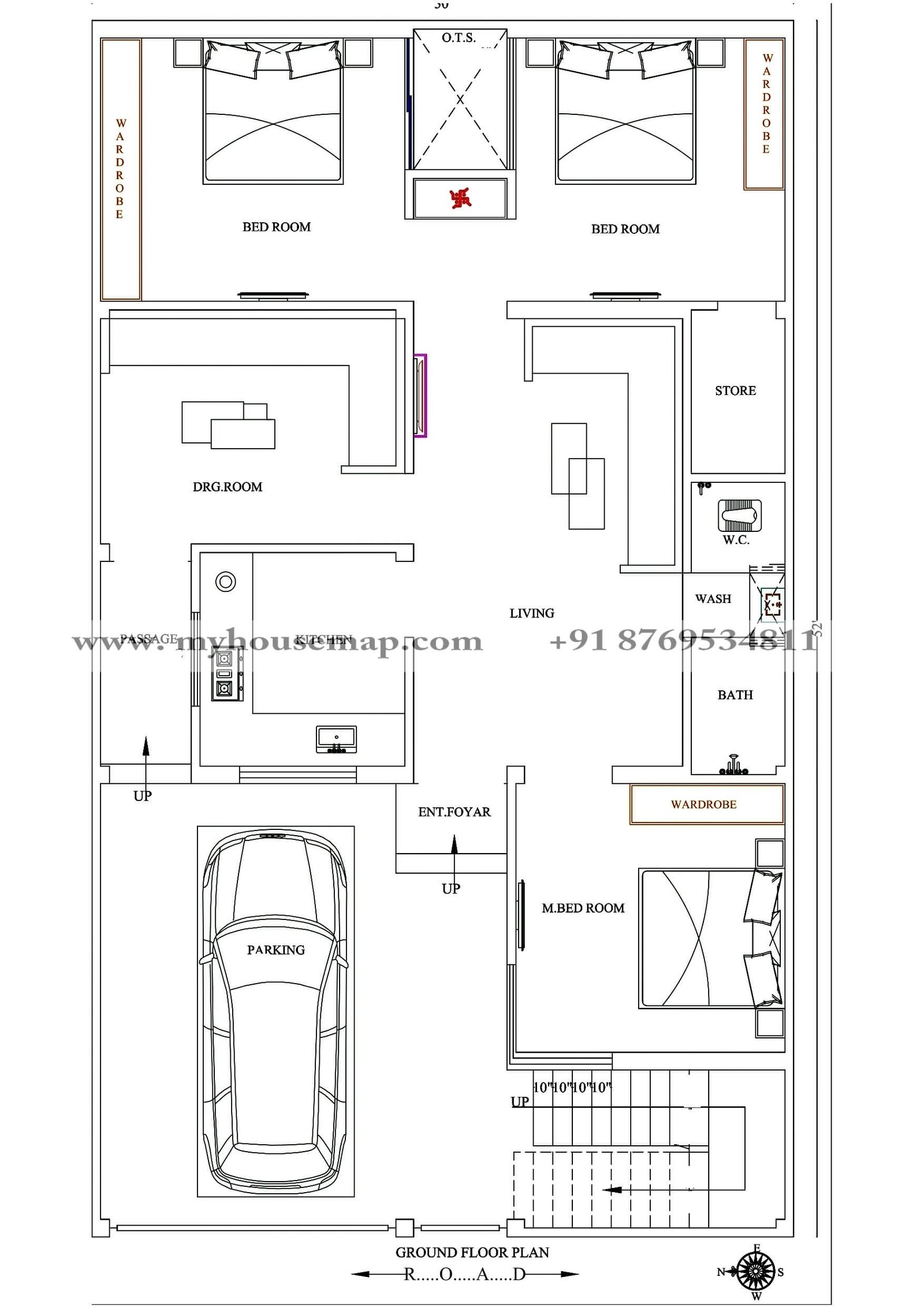 30×52 ft house plan